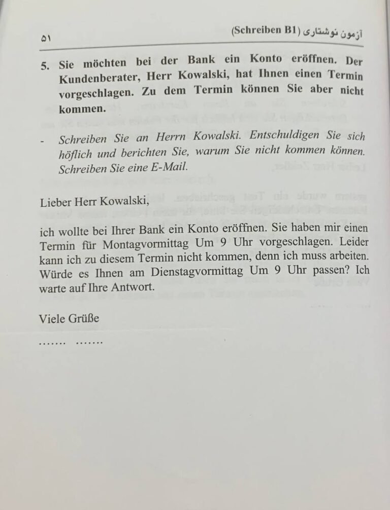 Sample questions of B1 German language exam - Siahpoosh